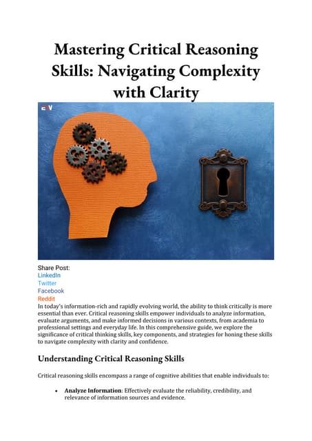 Mastering Critical Reasoning Skills Navigating Complexity With Clarity Enterprise Wired Pdf