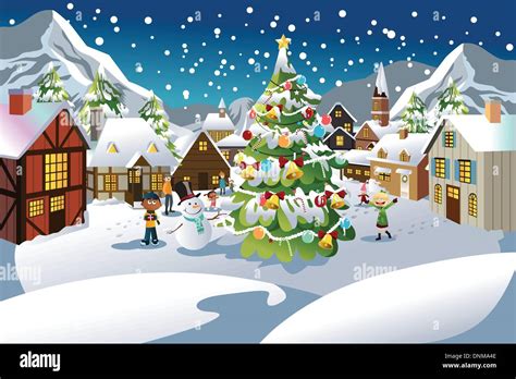 Eine Vektor Illustration Von Menschen Genießen Die Weihnachtszeit In