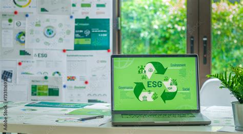 Esg Environment Socialgovernance Recycle Sign On Laptop Screen