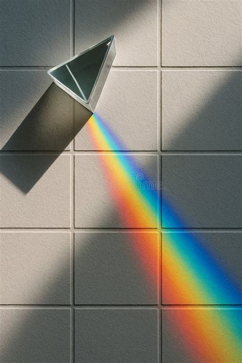 Triangular Prism Casting Rainbow Beam On Tiled Wall Stock Illustration