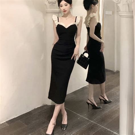 꿀벌마켓 어깨 프릴 민소매 롱원피스