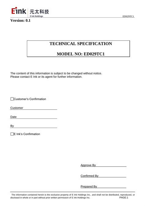 Pdf Technical Specification Model No Ed029tc1 Product · 20 P Vsh Positive Source Driving