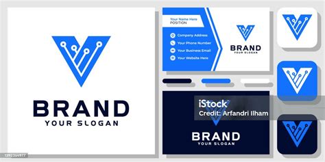 초기 편지 V 미래 기술 혁신 회로 기판 엠블럼 디자인 명함 템플릿 광고에 대한 스톡 벡터 아트 및 기타 이미지 광고 낙인