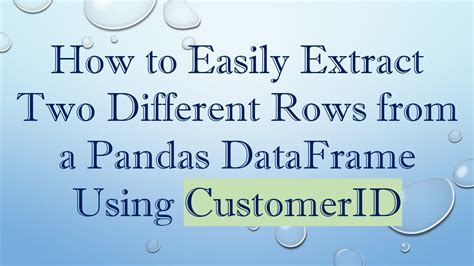How To Easily Extract Two Different Rows From A Pandas Dataframe Using Customerid Youtube