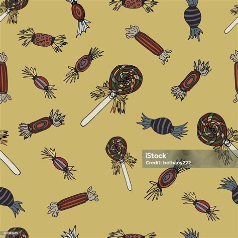 복고풍 채색기법 캔디 및 롤리팝 원활한 반복되는 패턴을 베이지 0명에 대한 스톡 벡터 아트 및 기타 이미지 0명 가능성