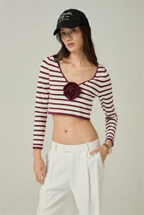 Striped Rosette Crop Top Cc Double O Official Store