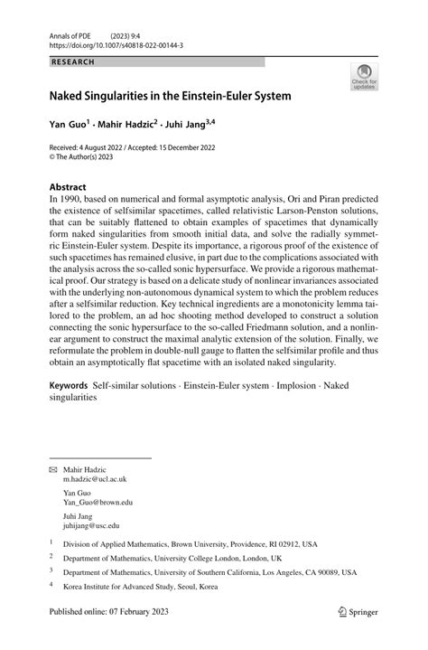 PDF Naked Singularities In The Einstein Euler System