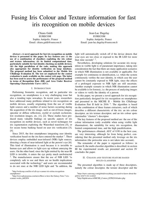 Pdf Fusing Iris Colour And Texture Information For Fast Iris Recognition On Mobile Devices