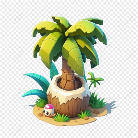 코코넛 나무 여름 만화 투명 3d 흰색 배경초록여름 레저 Png 일러스트 무료 다운로드 Lovepik