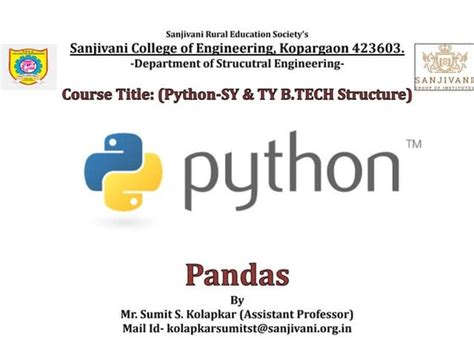 Introduction To Pandas Pptx Programming Languages Computing