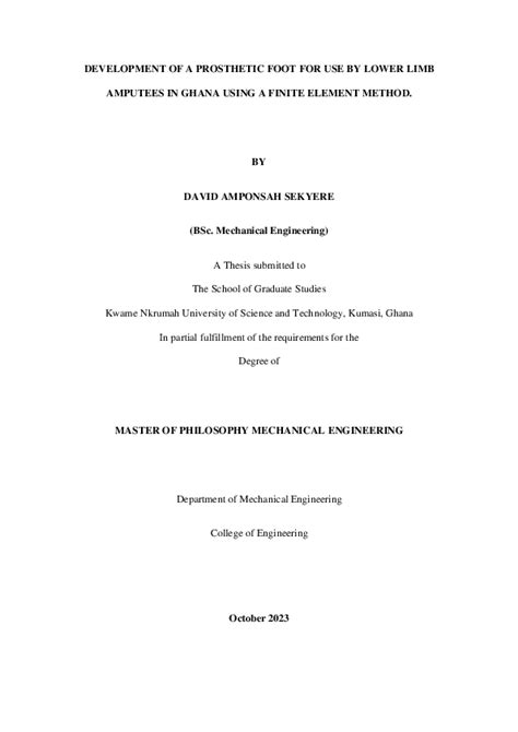 Pdf Development Of A Prosthetic Foot For Use By Lower Limb Amputees In Ghana Using A Finite