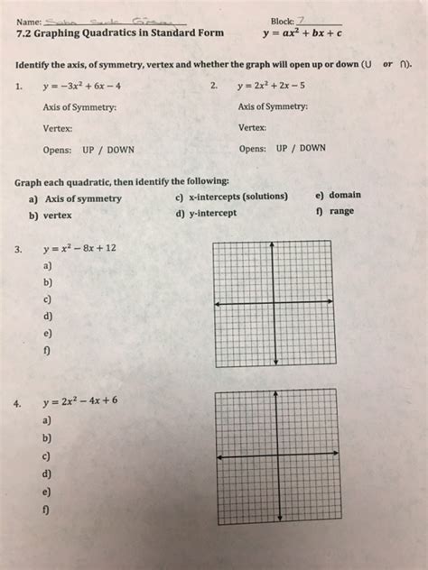 solved graphing quadratics in standard form y ax 2 bx