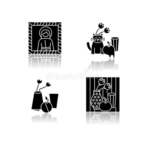 Art Movements Drop Shadow Black Glyph Icons Set Stock Vector Illustration Of Cultural Element