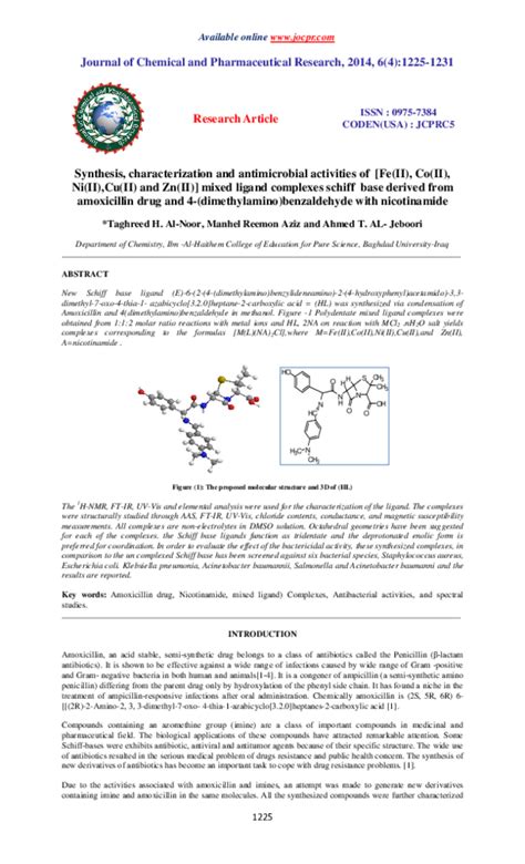 Pdf Synthesis Characterization And Antimicrobial Activities Of Feii Coii Niiicuii