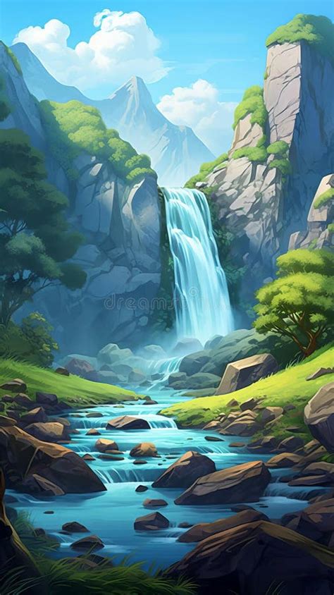Creating A Rough Edged 2d Animation Waterfall During Day Time Stock Illustration Illustration