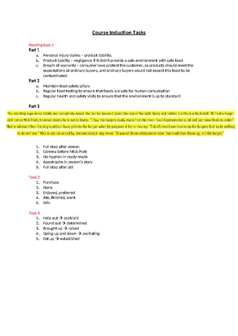 Course Induction Tasks Course Induction Tasks Reading Task 1 Part 1 A
