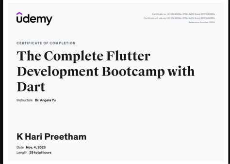 Completed Flutter Bootcamp With Dart Korivi Hari Preetham Posted On