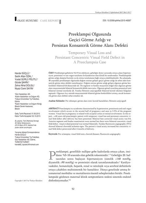 Pdf Temporary Visual Loss And Persistant Concentric Visual Field Defect In A Preeclampsia Case