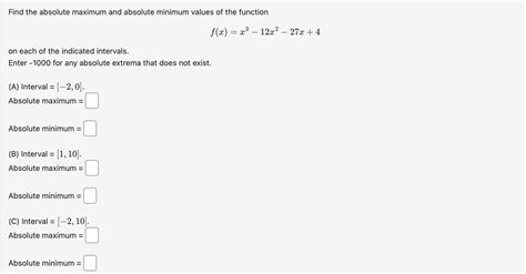 Solved Find The Absolute Maximum And Absolute Minimum Values