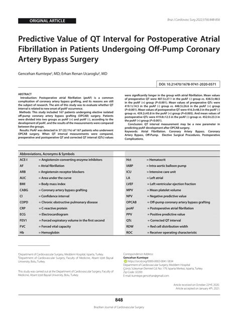 PDF Predictive Value Of QT Interval For Postoperative Atrial Fibrillation In Patients