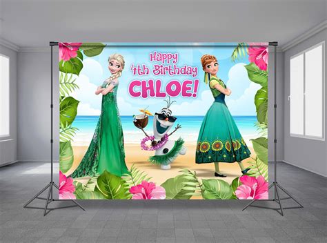 Frozen Fever Birthday Backdrop Summer Frozen Beach Party Elsa Anna