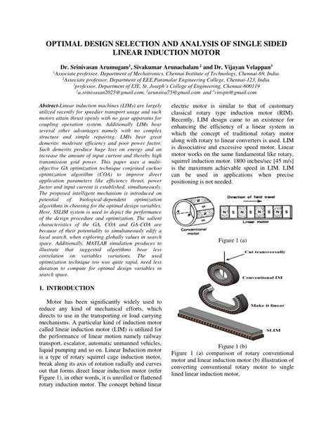 Pdf Optimal Design Selection And Analysis Of Single Sided Linear Induction Motor