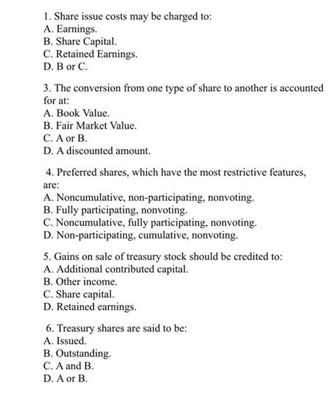 Solved 1 Share Issue Costs May Be Charged To A Earnings