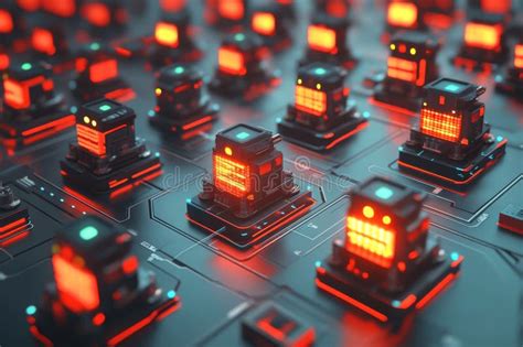 Glowing Circuit Boards With Red Lights Illustrating The Concept Of Digital Processing Data Flow