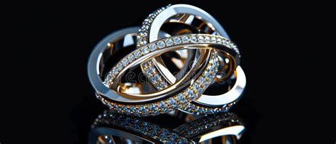 A Diamond Ring With Two Interlocking Rings Stock Image Image Of