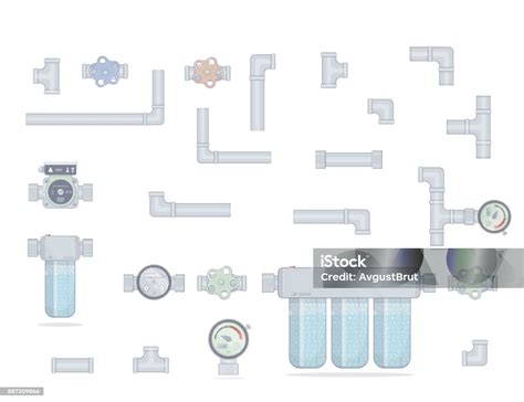 물 필터입니다 3 모듈 청소입니다 파이프를 설정 합니다 물 미터 Tap 펌프 0명에 대한 스톡 벡터 아트 및 기타 이미지 0명 기계류 디자인 Istock