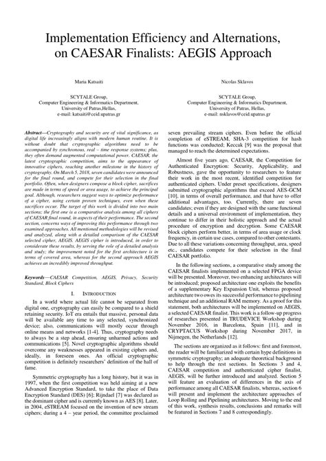 Pdf Implementation Efficiency And Alternations On Caesar Finalists