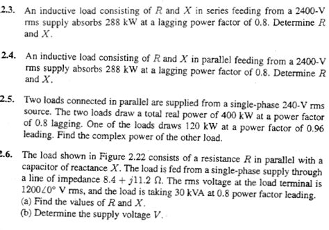 solved 2 3 an inductive load consisting of r and x in