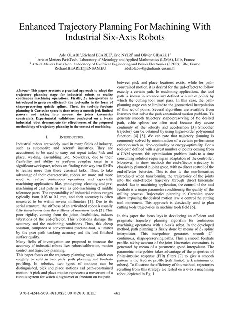 Pdf Enhanced Trajectory Planning For Machining With Industrial Six Axis Robots