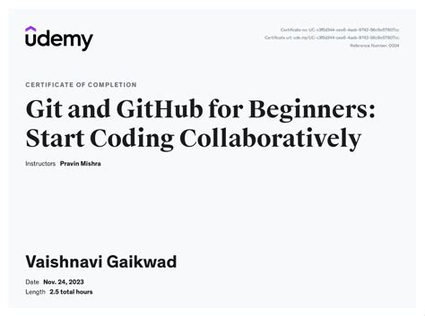 Completed Github For Beginners Course On Udemy Vaishnavi Gaikwad