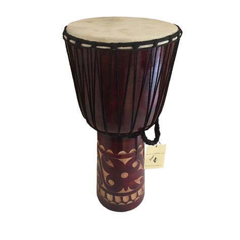 Mahogany Wood Djembe Carved Tribal Motifs Large Size Ota