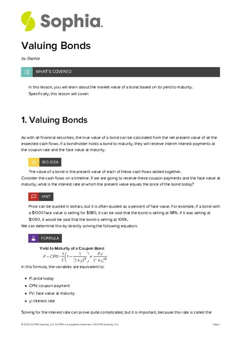 Valuing Bonds Examples And Notes Valuing Bonds By Sophia In This Lesson You Will Learn