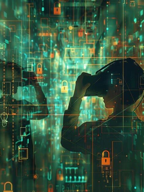 A Hacker Navigates Through A Digital Landscape Manipulating Virtual