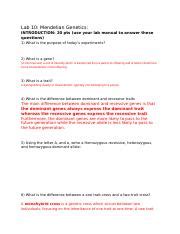 LAB REPORT Mendelian Genetics 1 1 1 Docx Lab 10 Mendelian Genetics INTRODUCTION 20 Pts Use