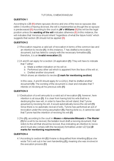 Tutorial 6 Memorandum Tut Questions Tutorial 6 Memorandum Question 1 According To S2b 1