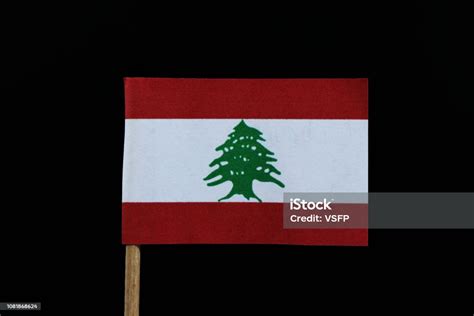 검은 배경에 이쑤시개에 레바논의 공식 플래그입니다 빨강 백색과 빨강의 수평 Triband 이루어져 있다 녹색 레바논 삼나무로 기소 0명에 대한 스톡 사진 및 기타 이미지