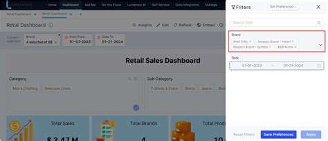 Dashboard Filter And Set Preference Lumenore Knowledge Base