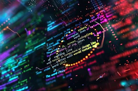 Colorful Code Lines On Black Background Displayed On Computer Screen Stock Illustration