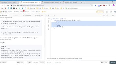 Cleetcode 492 Construct The Rectangle Youtube