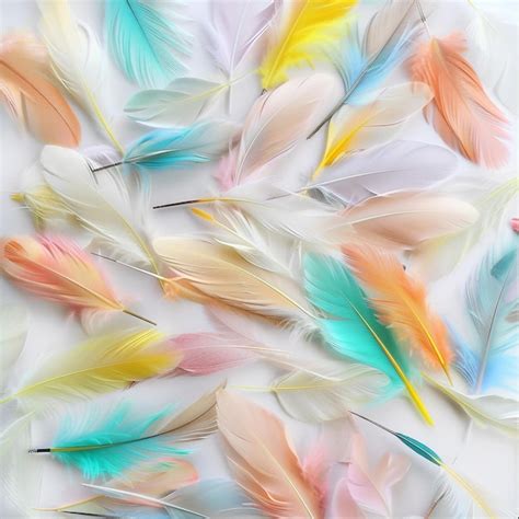 A Colorful Display Of Feathers And Feathers With A White Background Premium AI Generated Image