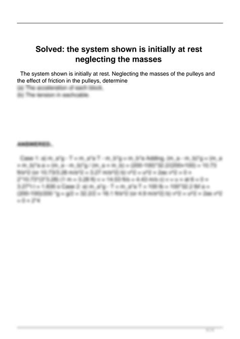 solution solved the system shown is initially at rest neglecting the