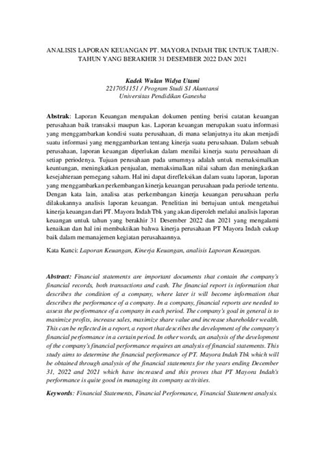 Pdf Analisis Laporan Keuangan Pt Mayora Indah Tbk