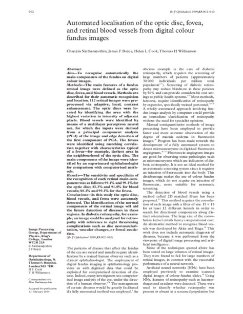 Pdf Automated Detection Of Retinal Features