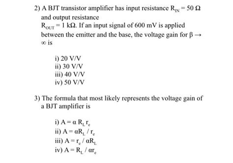 Solved 2 A Bjt Transistor Amplifier Has Input Resistance