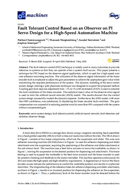Pdf Fault Tolerant Control Based On An Observer On Pi Servo Design For A High Speed Automation