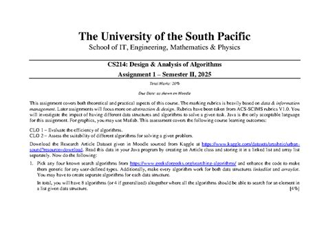 Cs214 Design Analysis Of Algorithms Assignment 1 Overview Studocu